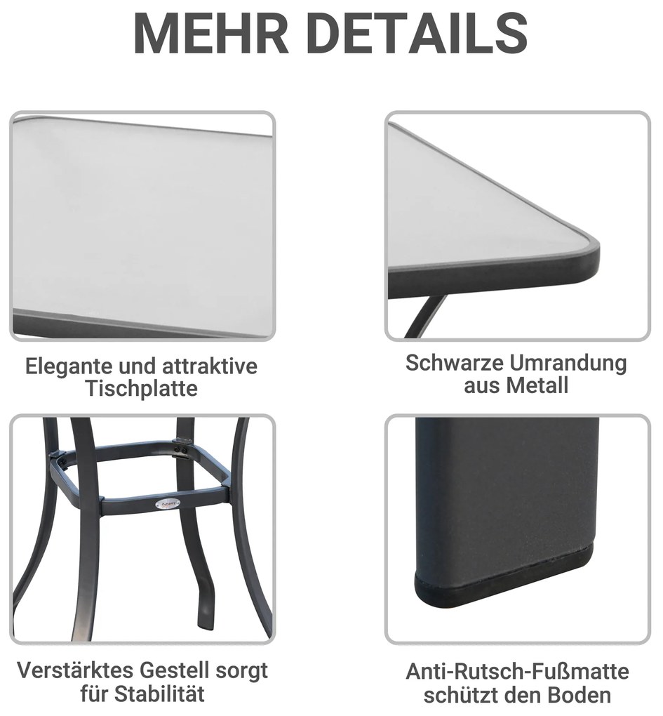 Outsunny zahradní stůl čtvercový skleněný stůl odolný proti povětrnostním vlivům černý 68,5x68,5cm pro balkon terasu zahradní nábytek