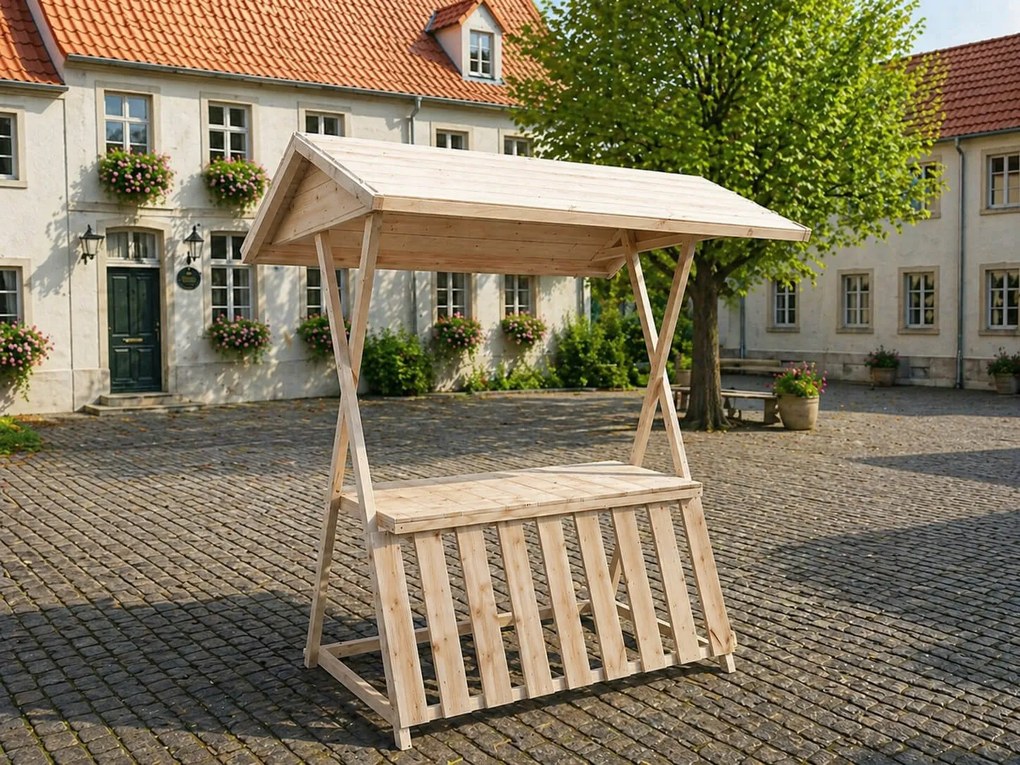 Dřevěný prodejní stánek s mřížkou - Premium, barva natur, (1,25 × 1,9 m), S_BUFET4 - nejzahradnidomek.cz