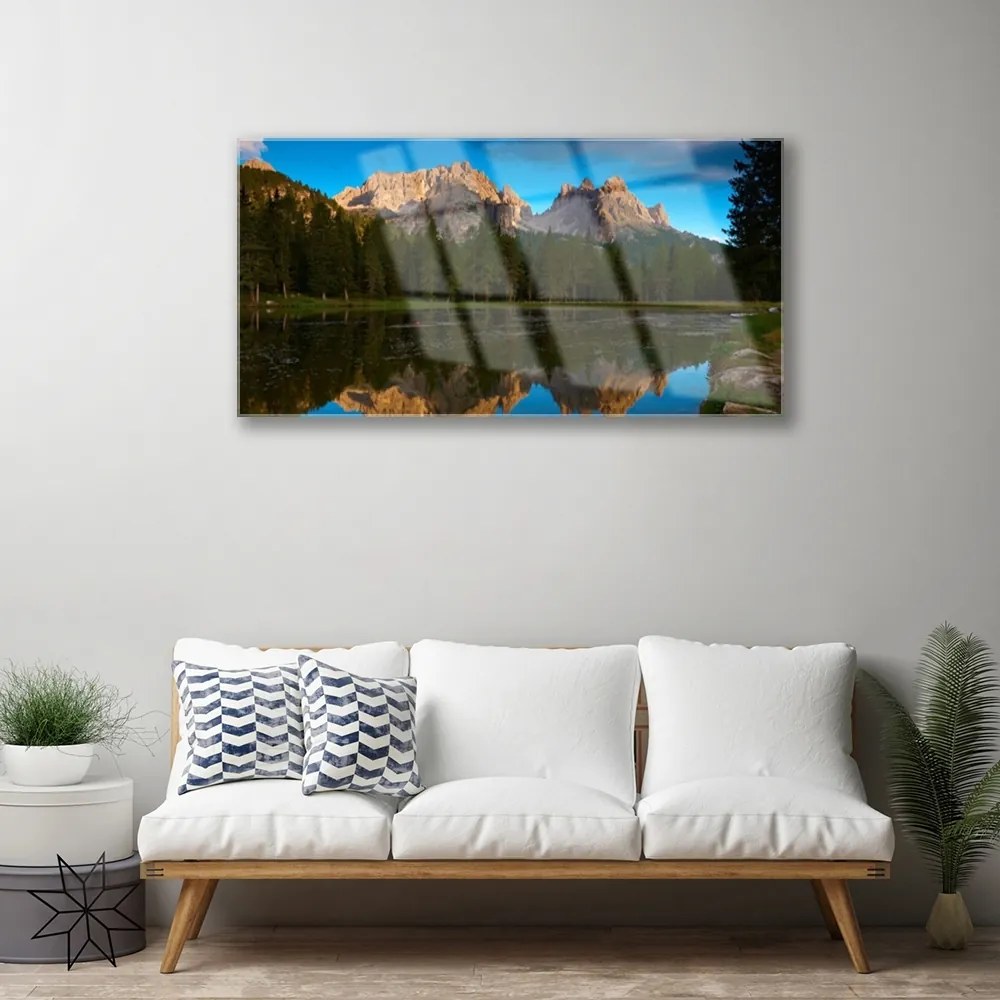 Obraz na skle Les Jezero Krajina 100x50 cm