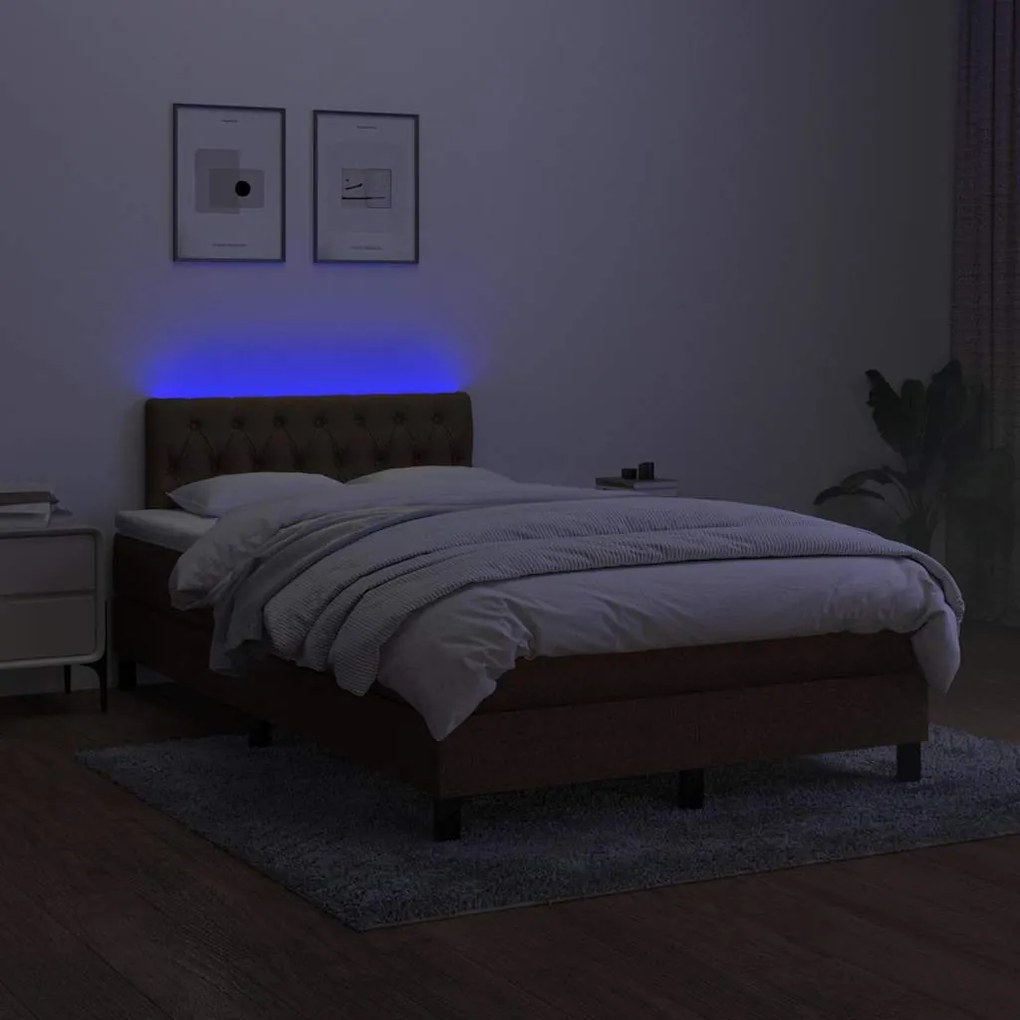 Box spring postel s matrací a LED tmavě hnědá 120x200 cm textil 3133384