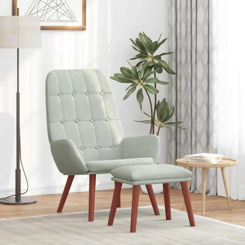 Relaxační křeslo s podnožkou světle šedé samet 3315138