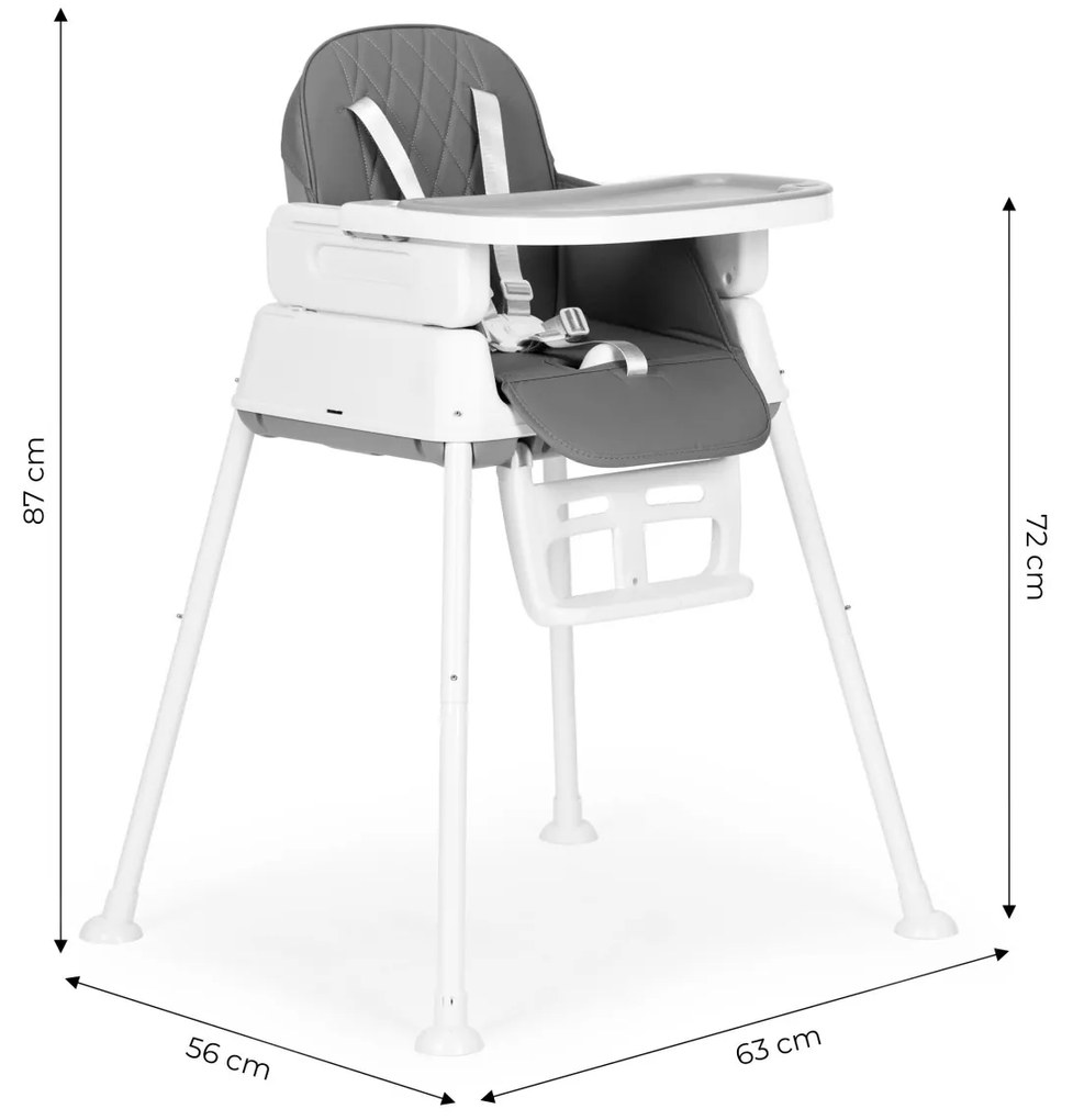Dětská jídelní židlička 3v1 ALWAYS GREY ECOTOYS šedá