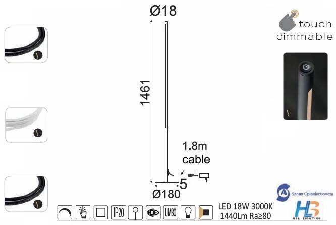 ACA DECOR LED stojací lampa AVENUE, stmívatelná, mosaz
