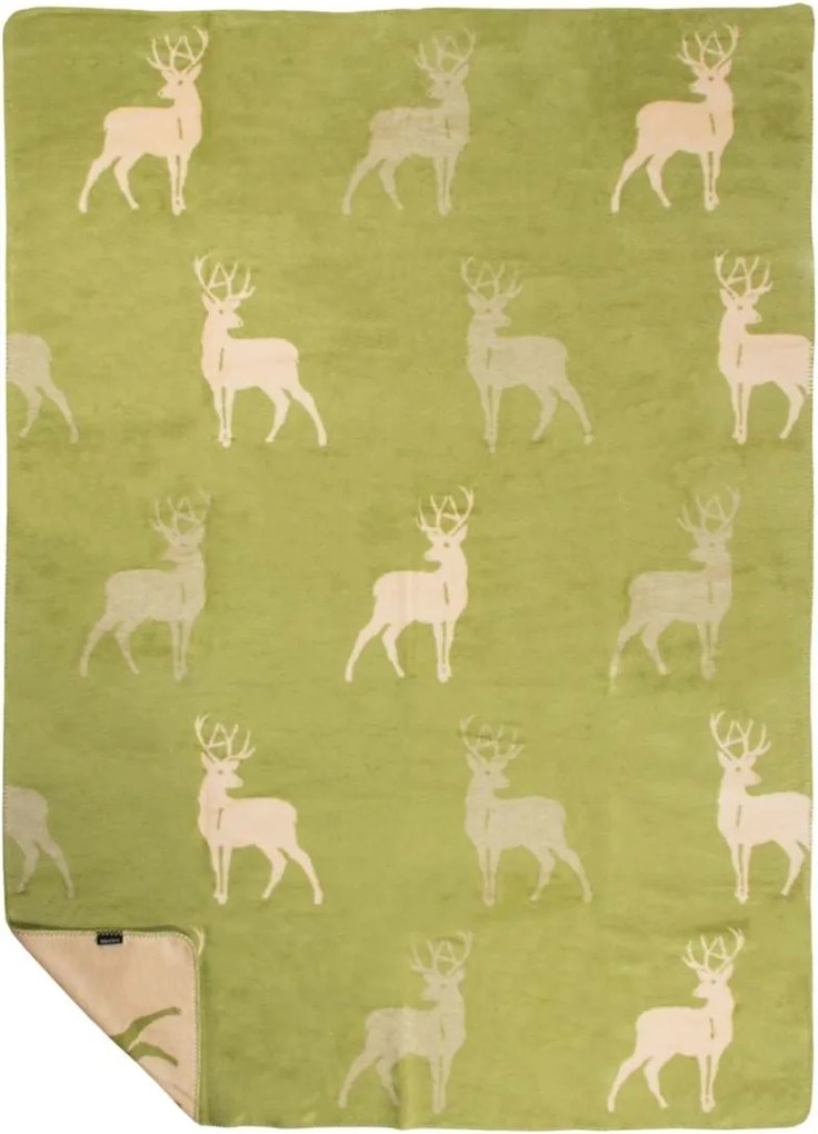 Béžovo-zelený oboustranný pléd s jeleny Deer Olive XL – 150*200*3 cm