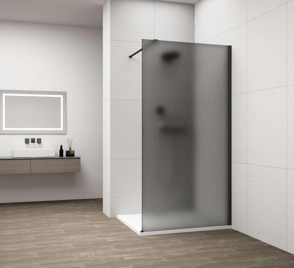 Polysan Esca - Sprchová stěna Walk-In 80x210 cm, Antidrop, kouřové matné sklo/matná černá ES1480-02