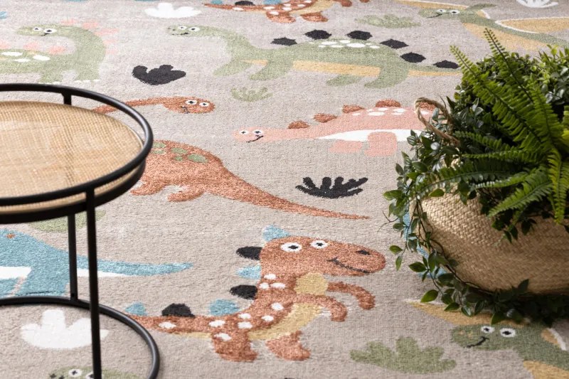 Dywany Łuszczów, Dětský kusový koberec Fun Dino beige, 80x150, vícebarevná, dětský pokoj