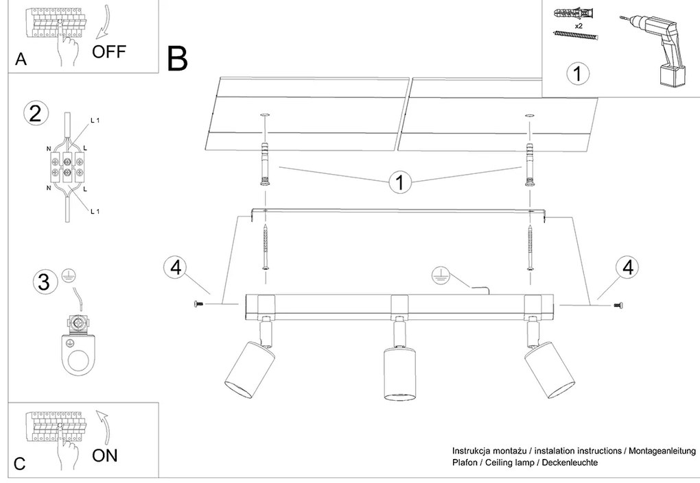Sollux Lighting Stropní svítidlo ZUCA 3 Černá