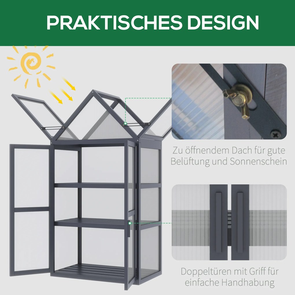 Outsunny Cold Frame Mini Greenhouse 3 Level Greenhouse Plant Bed with Hinged Roof Wooden Double Doors Natural 70,5 x 42 x 132 cm | Aosom