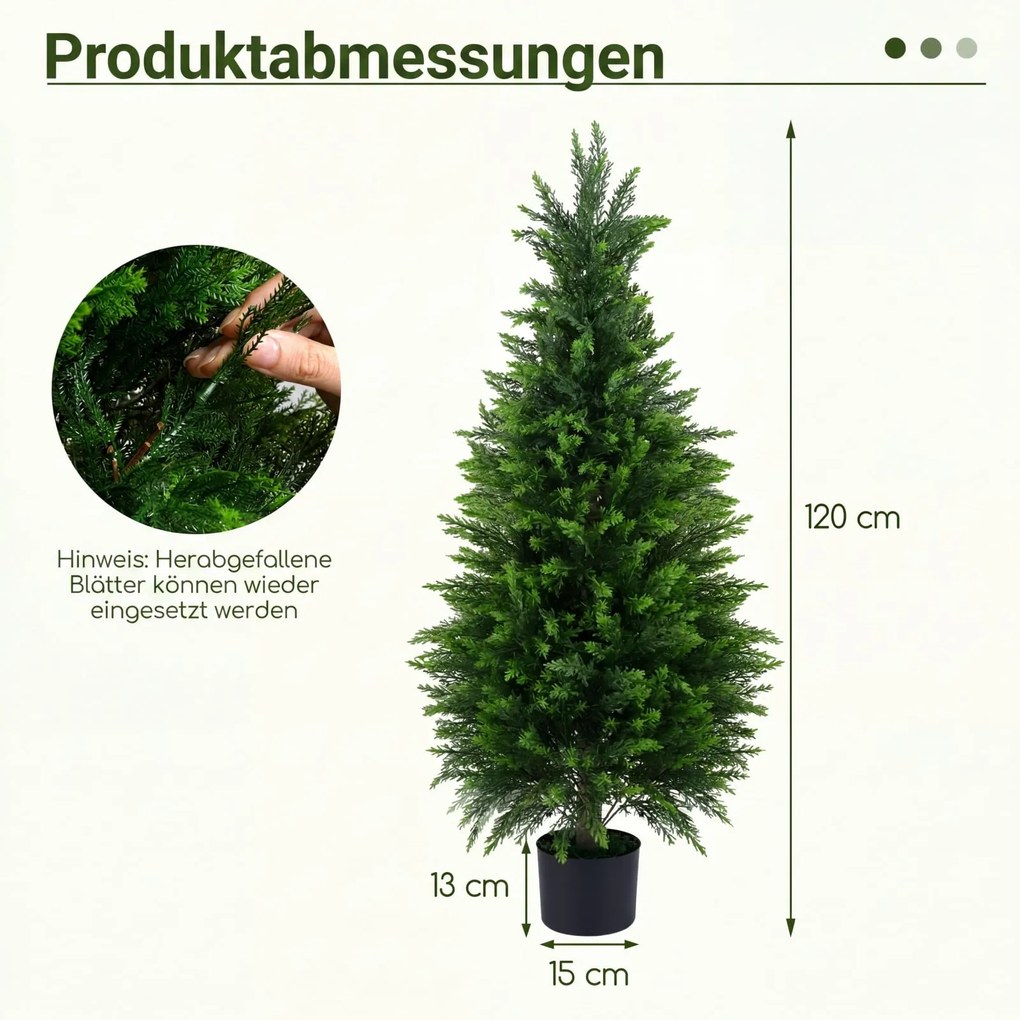 Costway 2 Kus umělého cedru 120 cm Umělá rostlina v květináči Realistická