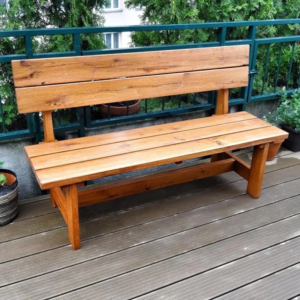 KULHÁNEK Zahradní lavice s opěradlem - přírodní Délka: 150 cm, Odstín nátěru: lazura - ořech