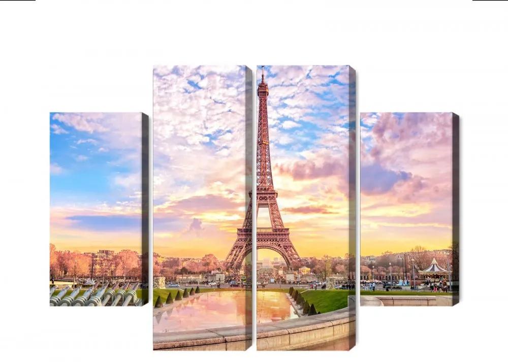 Vícedílný obraz Eiffelova Věž V Paříži Při Západu Slunce Nedostatek Nedostatek Plátno Canvas 200x150