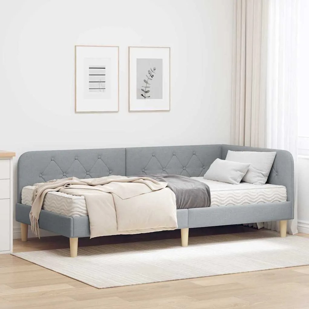 Rohový rám postele Světle šedá 100 x 200 cm textil 3394125