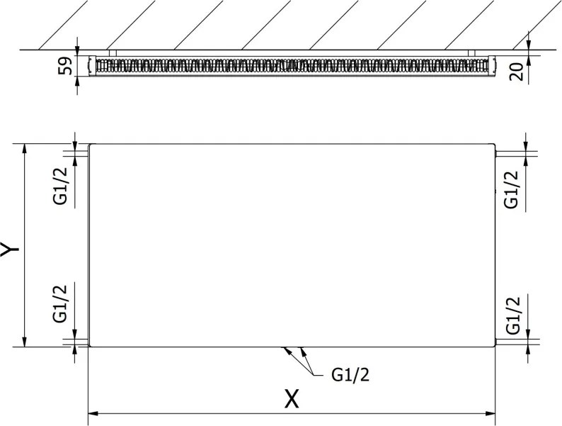 Mexen Flat CCF11 deskový radiátor 600 x 600 mm, spodní středové připojení, 470 W, bílý - W6C11F-060-060-00