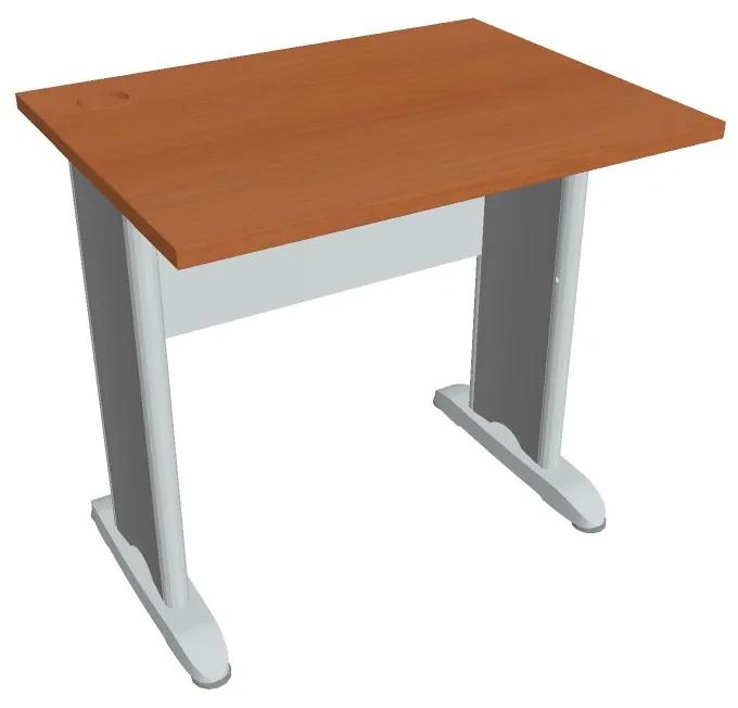 Stůl pracovní rovný 80 cm hl. 60 cm - Hobis Cross CE 800 Dekor stolové desky: třešeň, Dekor lamino podnože: šedá, Barva nohou: Stříbrná