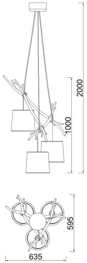 Mantra Sabina, závěsné svítidlo v kombinaci dřeva a pytloviny, 3x40W E27, 63x59cm