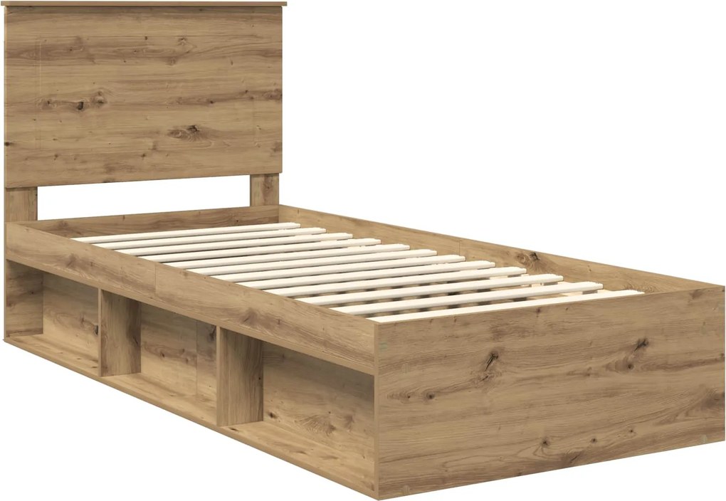 Rám postele Umělecký dub 90 x 200 cm Masivní borové dřevo 3409416