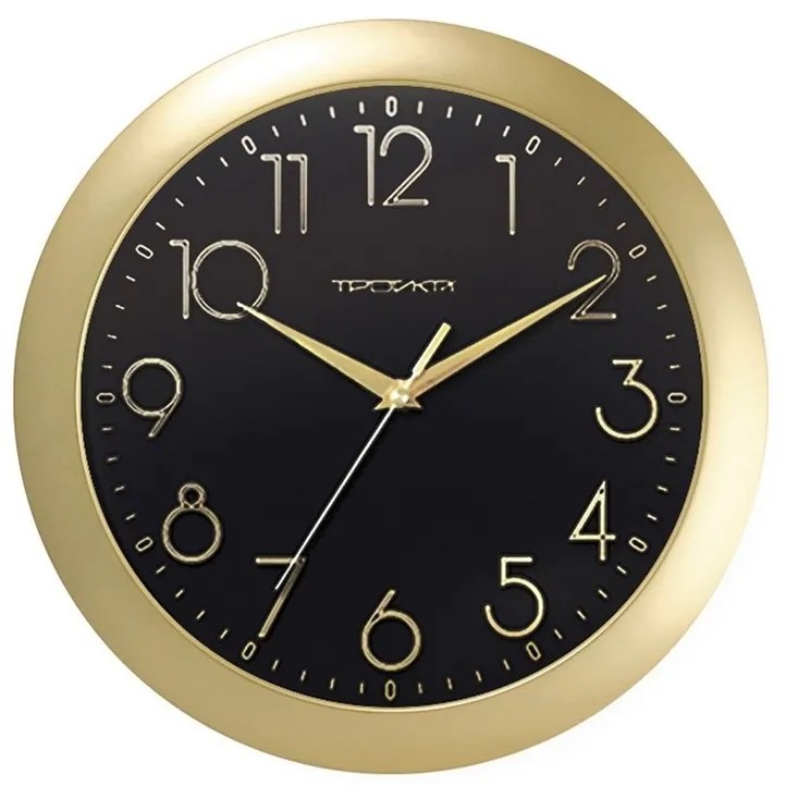 Nástěnné hodiny s minerálním sklem Troyka černo - zlatá, pr. 29 cm