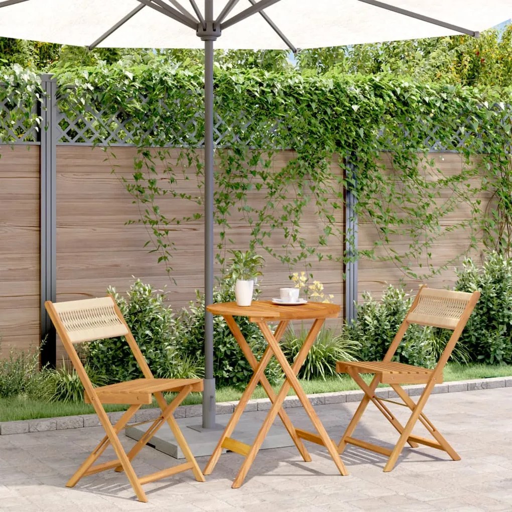 3dílný bistro set béžový polypropylen a masivní dřevo 3281747