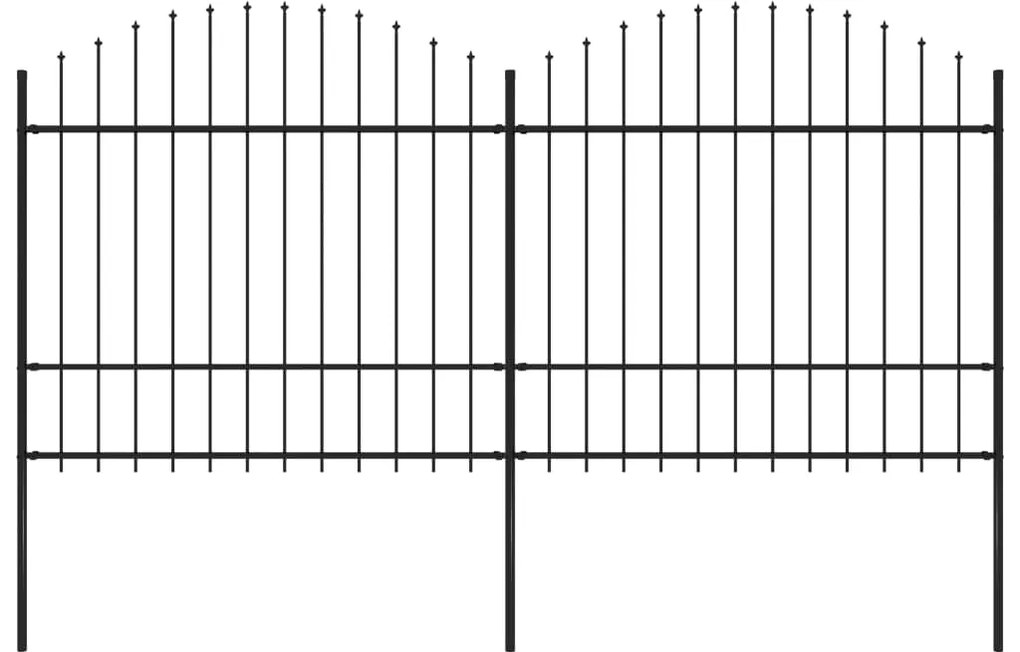 Zahradní plot s kopím nahoře ocelový 359 x 175 cm černý