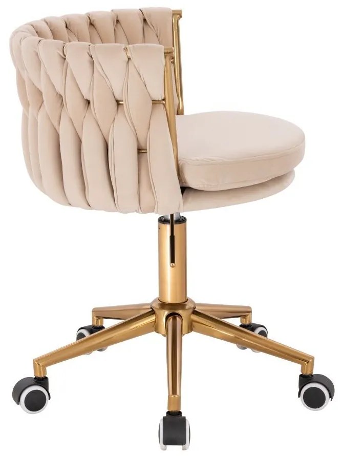 LuxuryForm DESIGN Otočná židle LYON VELUR na zlaté podstavě s kolečky - krémová