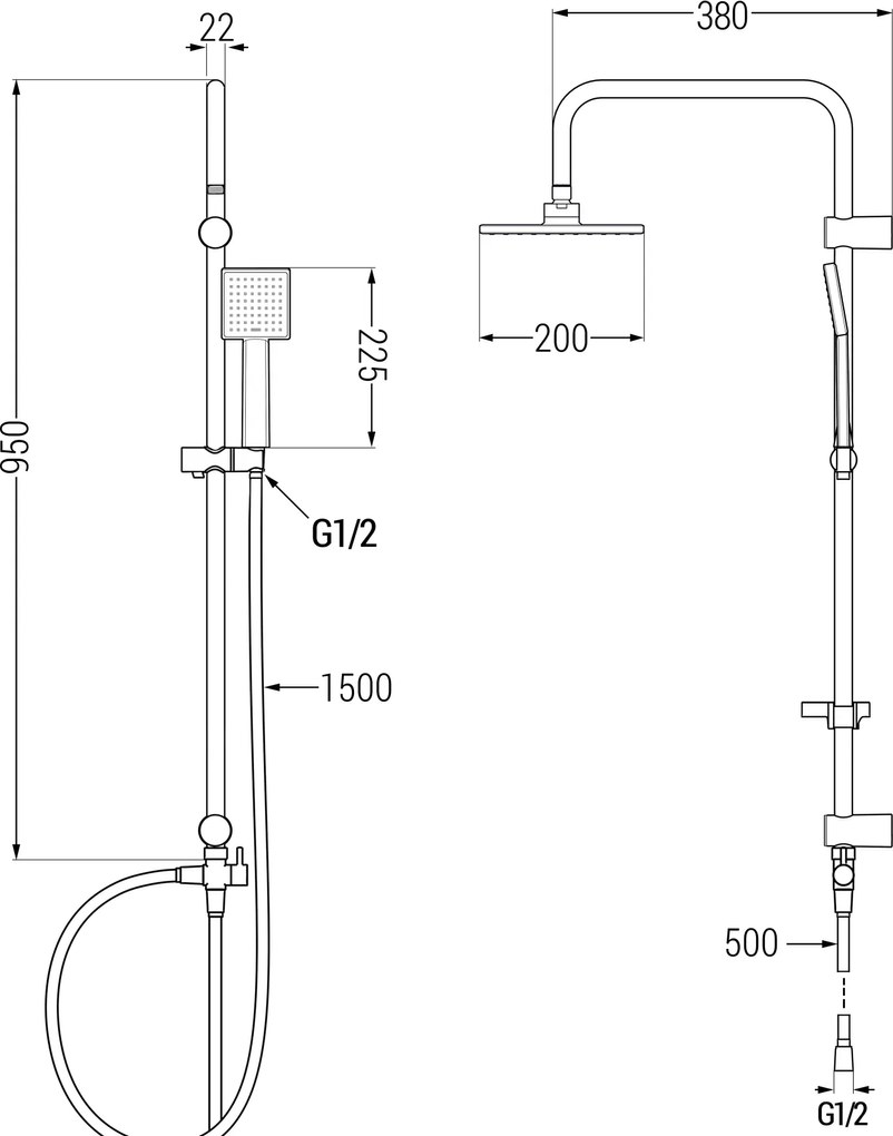 Mexen Tord sprchový set s dešťovou sprchou a termostatickou sprchou Cube, chromová, 77250200-00