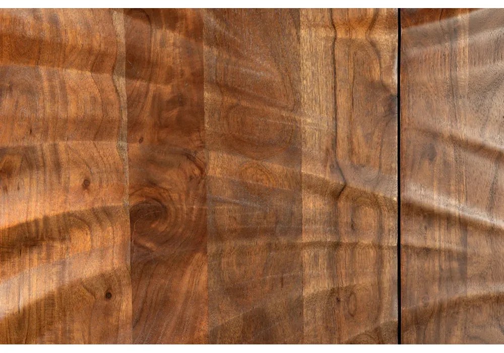 Massive home | Vysoká komoda HURRICANE 120cm 3D akátové dřevo hnědá