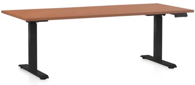 Výškově nastavitelný stůl OfficeTech D, 180 x 80 cm, černá podnož, třešeň