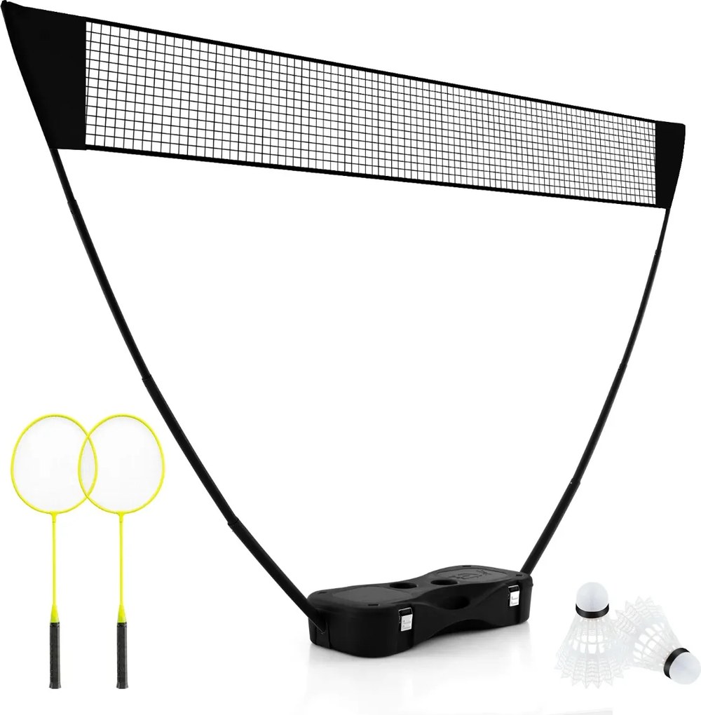 Costway Badminton Net Stand Přenosná hra s raketami Kompletní – černý
