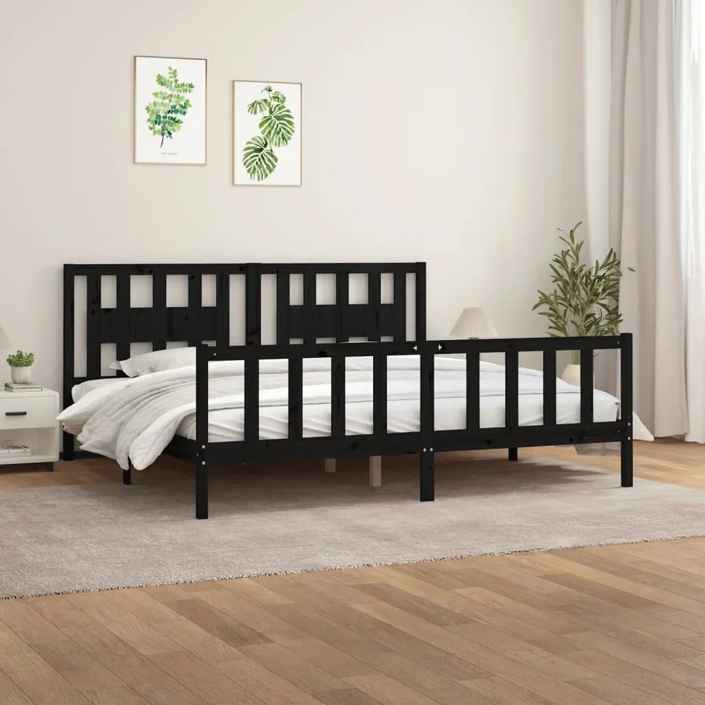 Rám postele s čelem černý masivní borové dřevo 200 x 200 cm 3188190