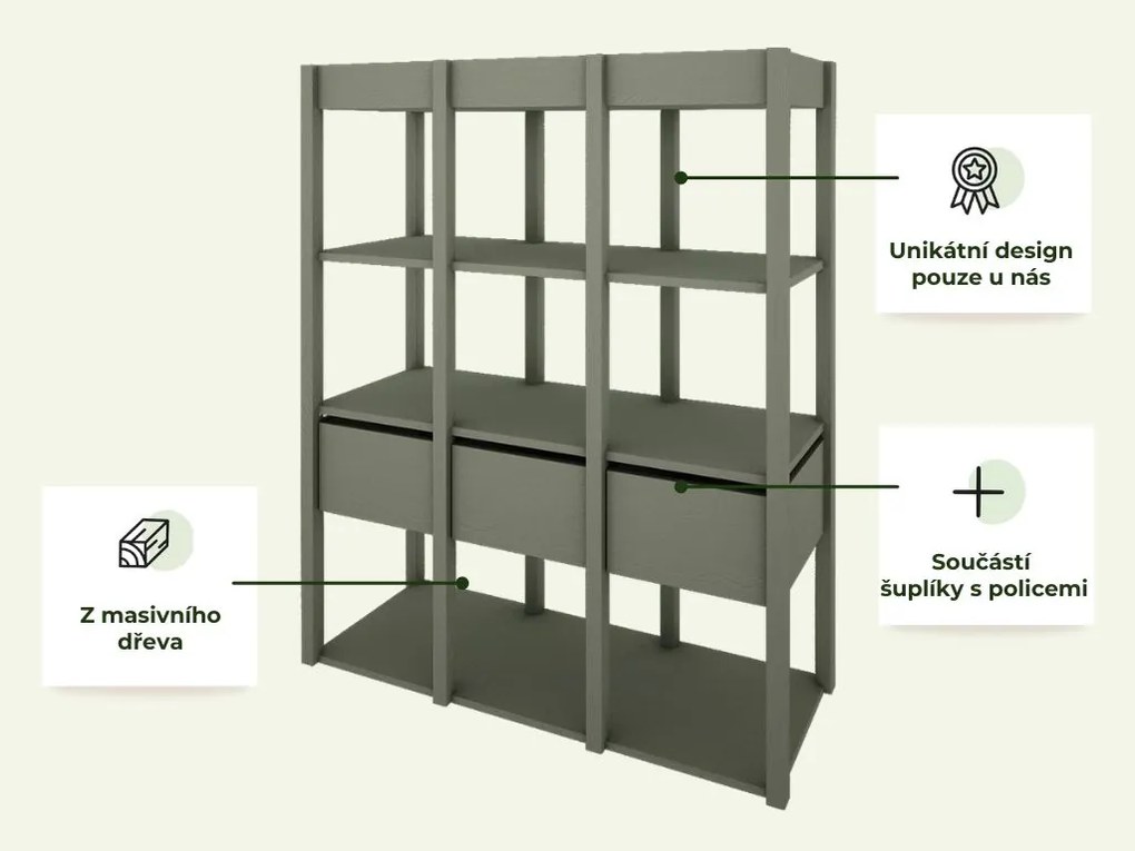 Úložný regál s policemi a šuplíky TWEENS eukalyptový