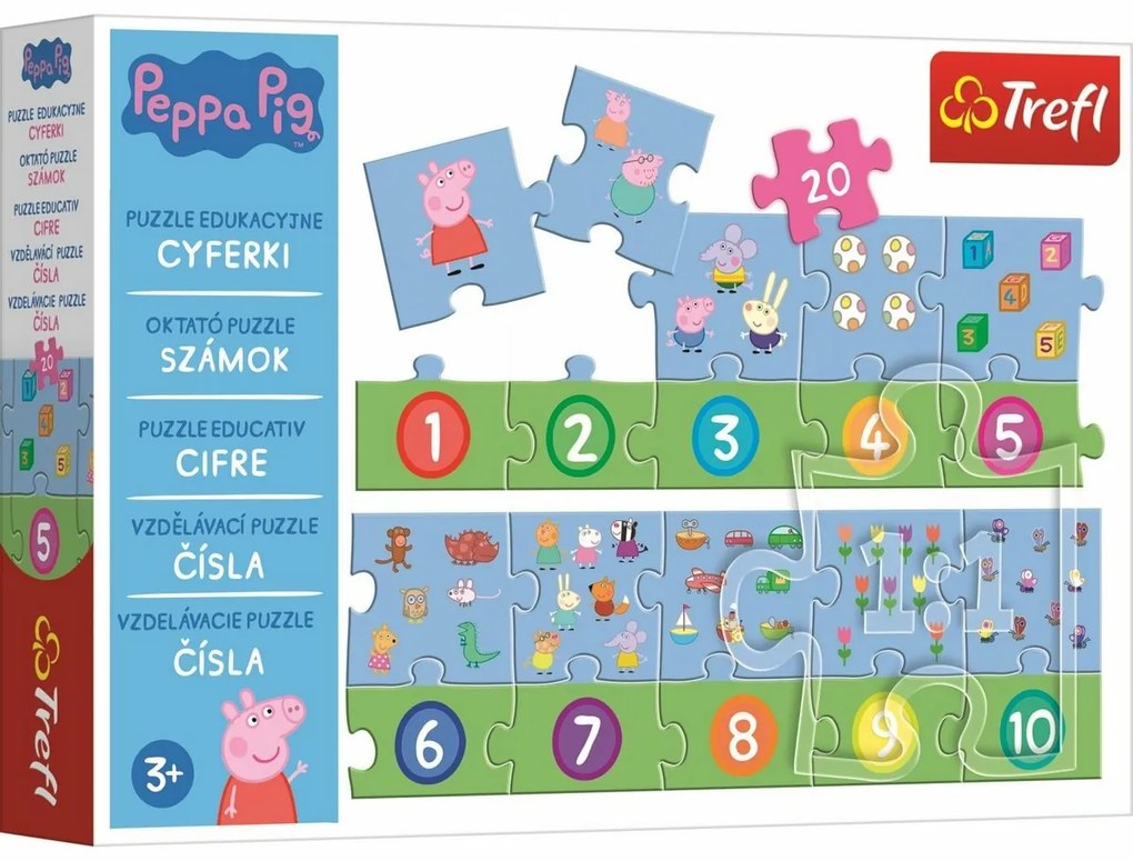 Trefl Vzdělávací puzzle Čísla Prasátko Peppa, 20 dílků