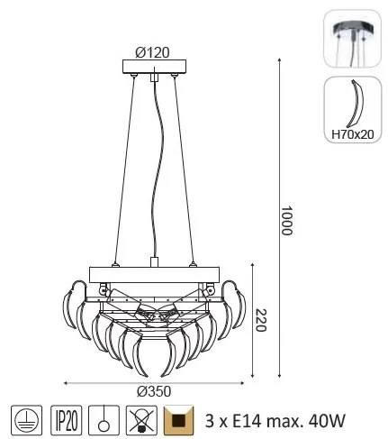 ACA DECOR Závěsné svítidlo VICA max. 3x40W/E14/230V/IP20