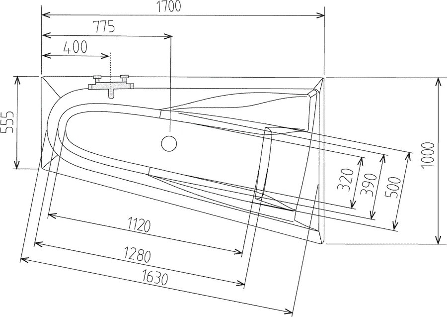 Polysan CHIQUITA R asymetrická vana 170x100x45cm, bílá (02619) 92619