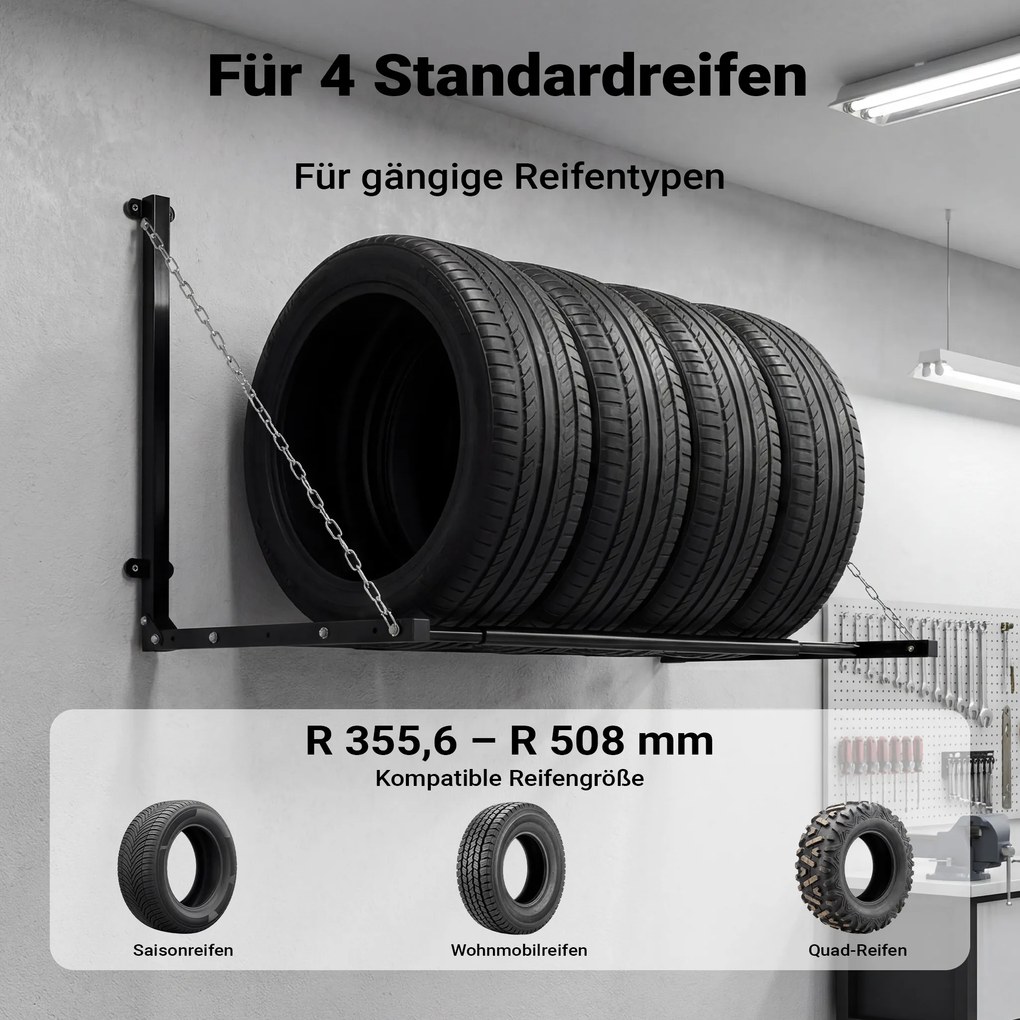 Držák pneumatik Wiltec – 130 kg, černá (51484)
