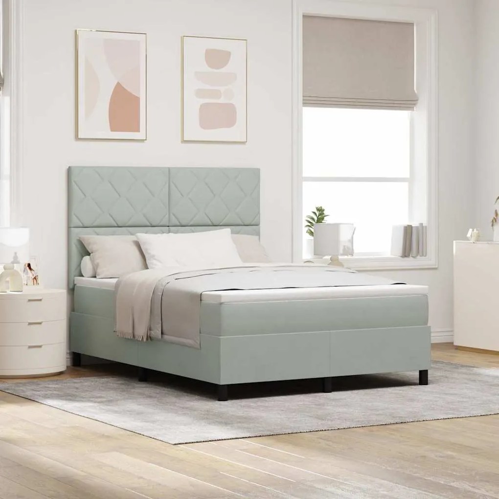 Postel s boxspringem s čelo Světle šedá 140 x 200 cm samet 3339902