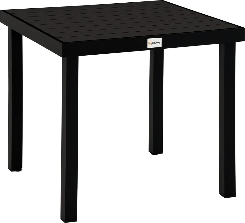 Zahradní stůl Outsunny pro 4 osoby – hliníkový stůl na venkovní použití, snadno se udržuje, plastový, černý, 78 x 78 x 74 cm | Aosom
