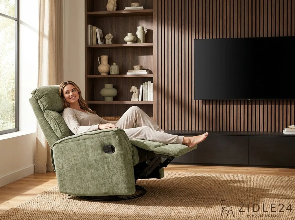 Polohovací TV křeslo VEGAS - zelená látka