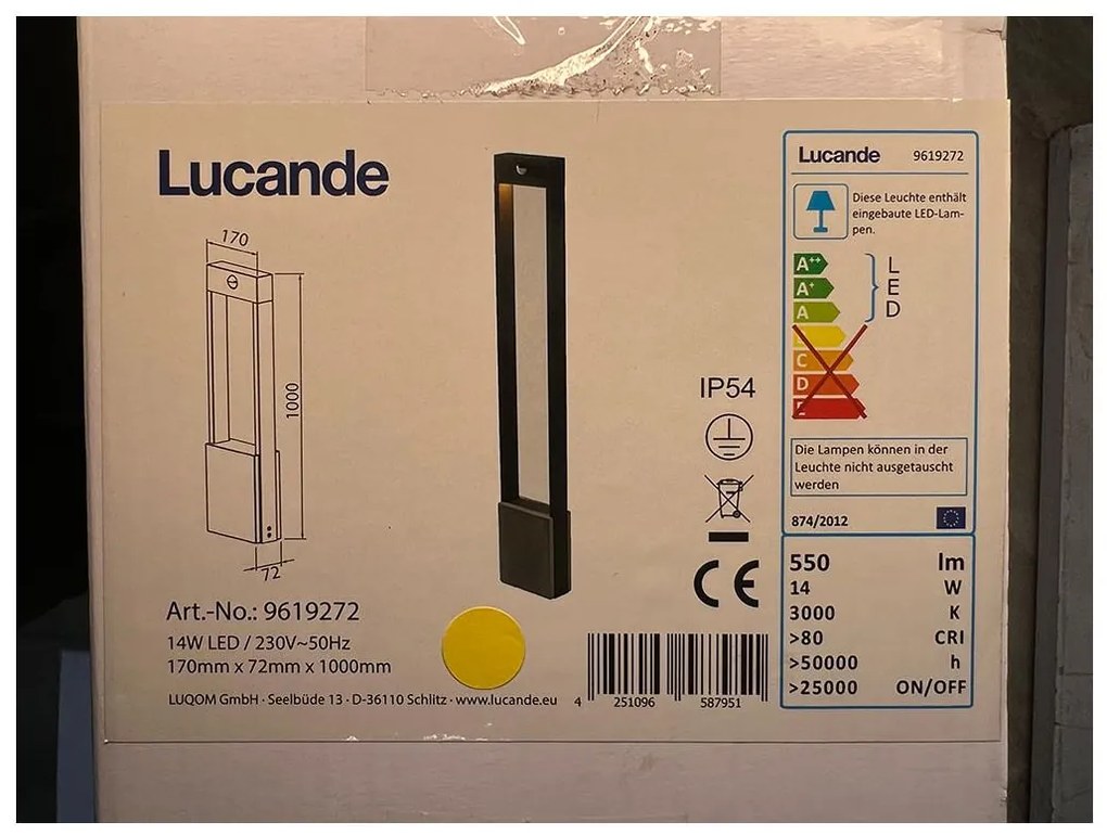 Lucande Lucande - LED Venkovní lampa se senzorem TEKIRO LED/14W/230V IP54 LW0823