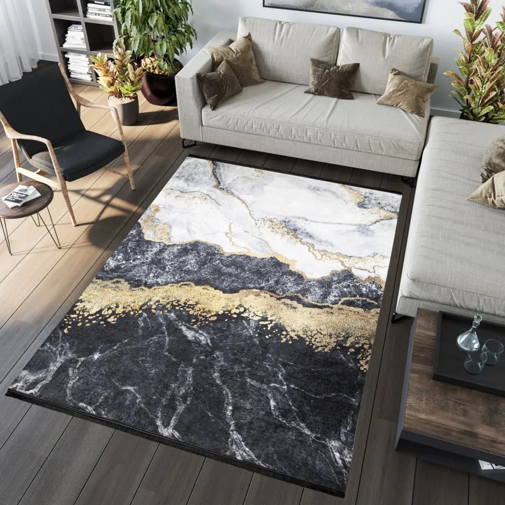 Černý módní koberec s abstraktním vzorem Šířka: 120 cm | Délka: 170 cm