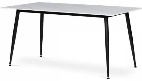 Jídelní stůl 160x90x76 slinutý kámen imitace matný mramor černé kovové nohy HT-406M WT