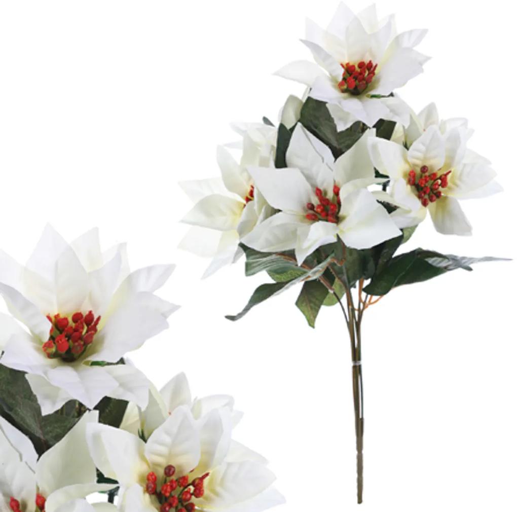 Puget  vánočních růží,poinsécek bílých (7hlav). Květina umělá UK-0033