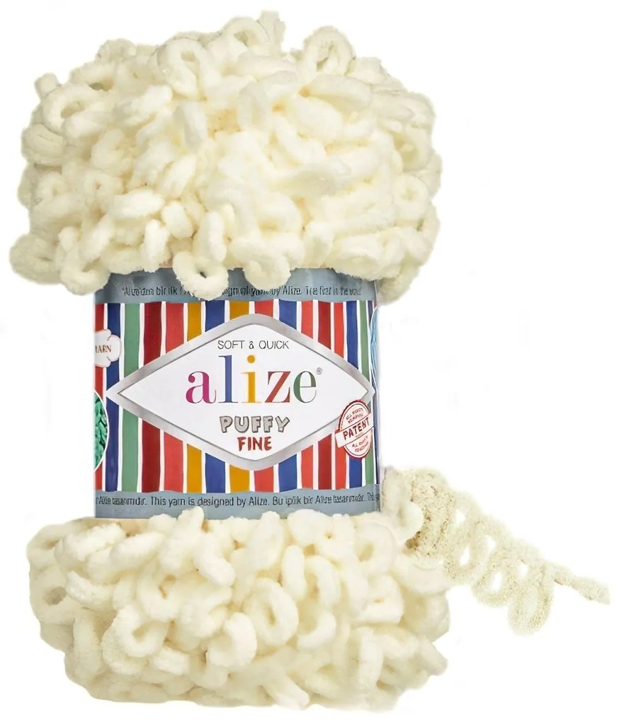 Pletací příze Alize PUFFY FINE 62 smetanová, efektní, 100g/14m