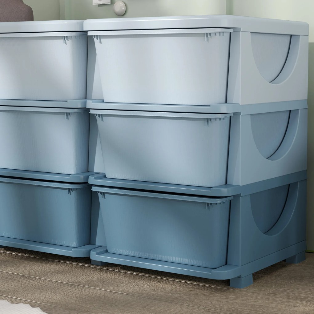 HOMCOM komoda s 9 zásuvkami pro děti – organizér na hračky, modrá, 113 x 37 x 56,5 cm – pro děti 3–6 let