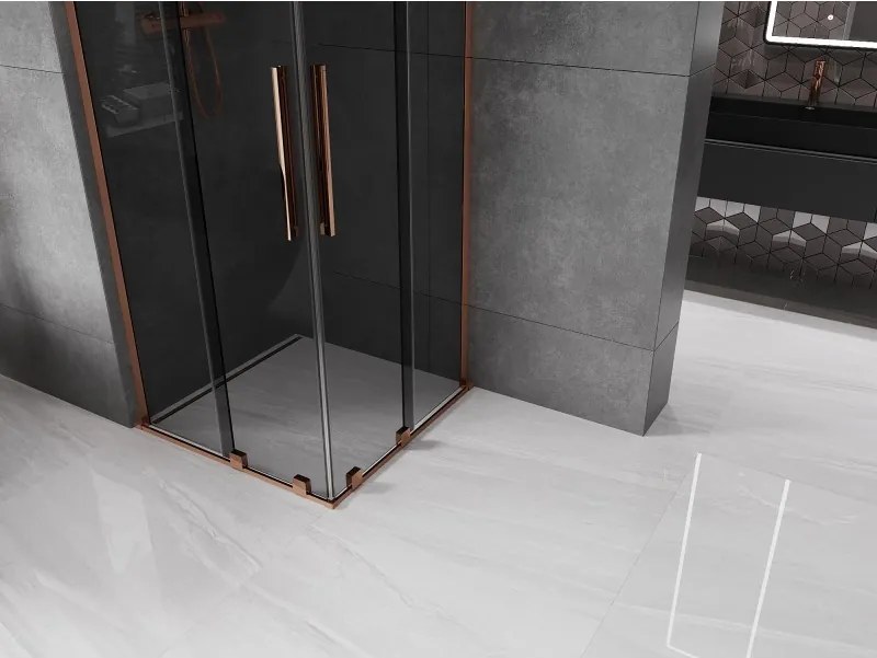 Mexen Velar L Duo, sprchový kout s posuvnými dveřmi 100 x 100 cm, 8mm šedé sklo, růžové zlato, 871-100-100-02-43-60
