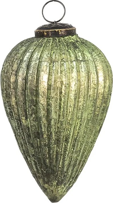 Zelená vánoční skleněná ozdoba špičatá baňka Chanel XL - Ø 9*14 cm