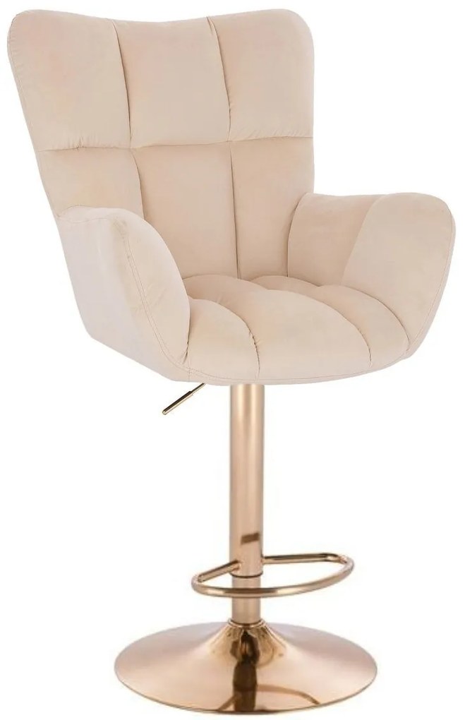 LuxuryForm DESIGN Barové křeslo AURORA VELUR na zlaté kulaté podstavě - krémové
