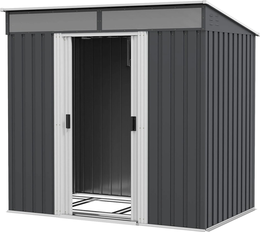 Zahradní kůlna Outsunny 2m² 195x122x181,5 cm Kovová kůlna bez podlahy se posuvnými dveřmi, 2 okny a UV ochranou na uložiště nářadí na terase či patio