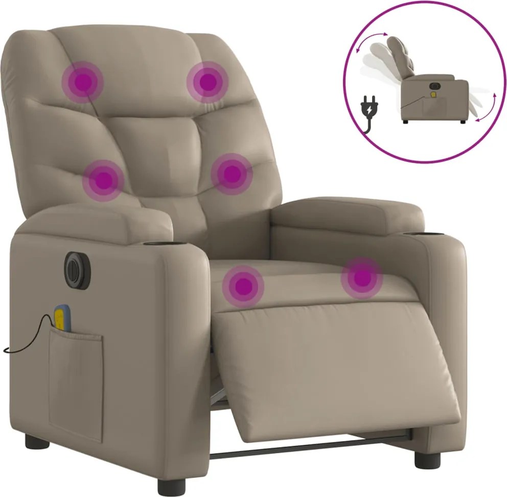 Elektrické masážní polohovací křeslo cappuccino umělá kůže 3204657