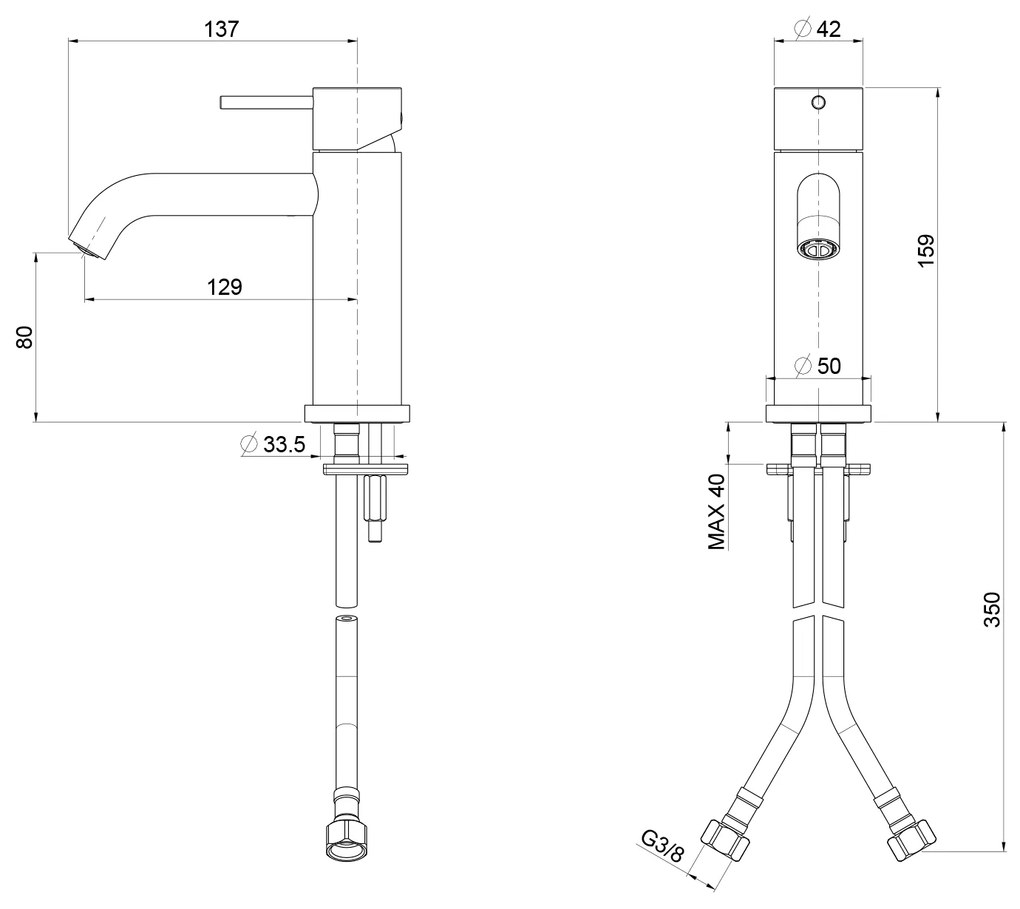 Sapho Sapho, ULTRAMIX stojánková umyvadlová baterie bez výpusti, černá matná/zlato mat, UT002BG