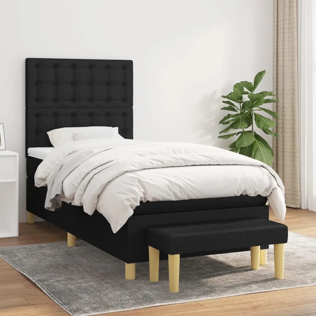 Box spring postel s matrací černá 80 x 200 cm textil,  3137431